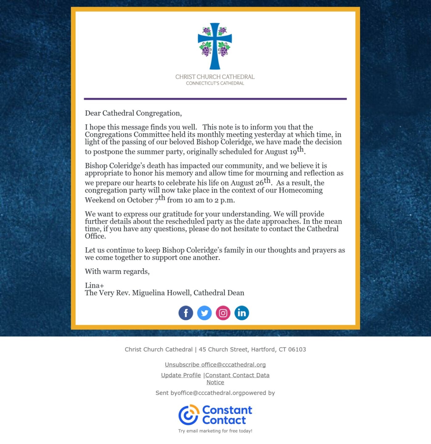 A Message from our Cathedral Dean | Christ Church Cathedral