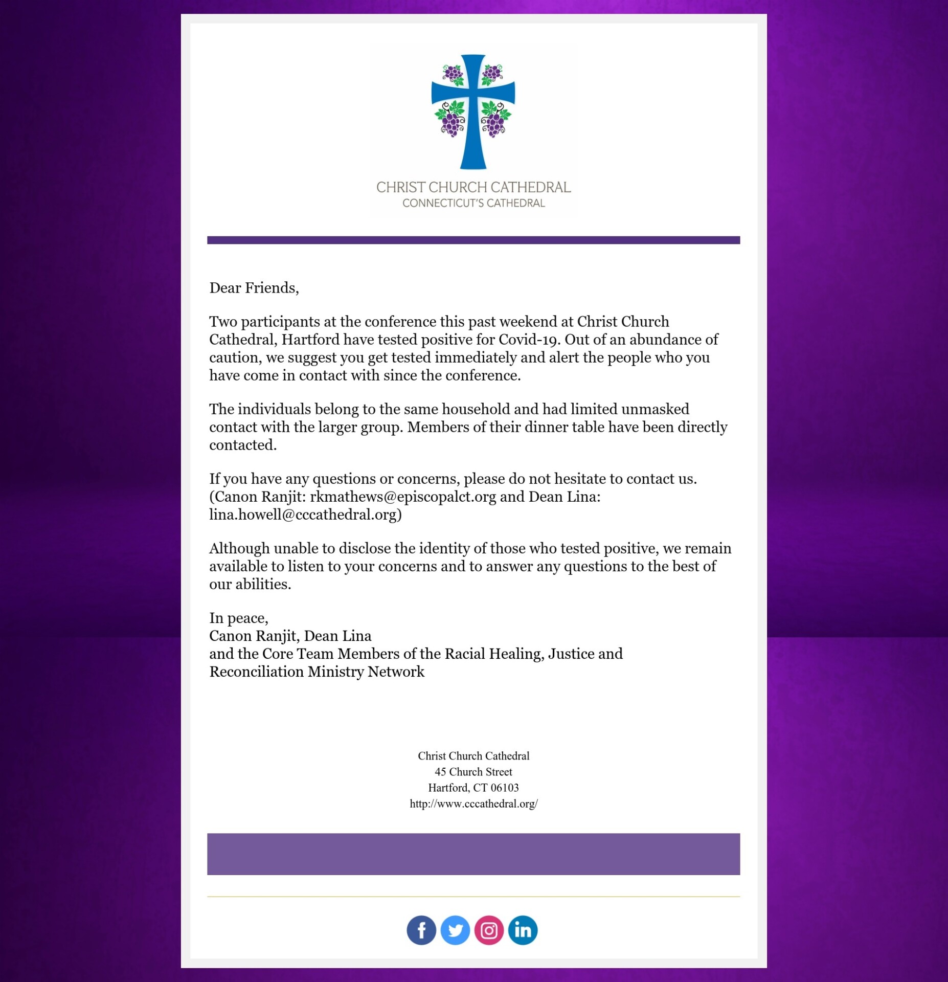 A Message from the Dean - Important… | Christ Church Cathedral